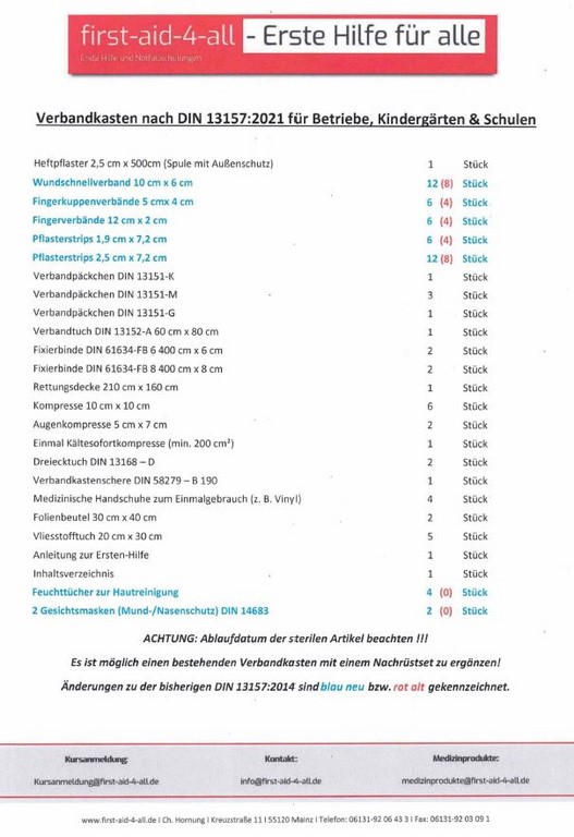 Erste Hilfe Ausstattung